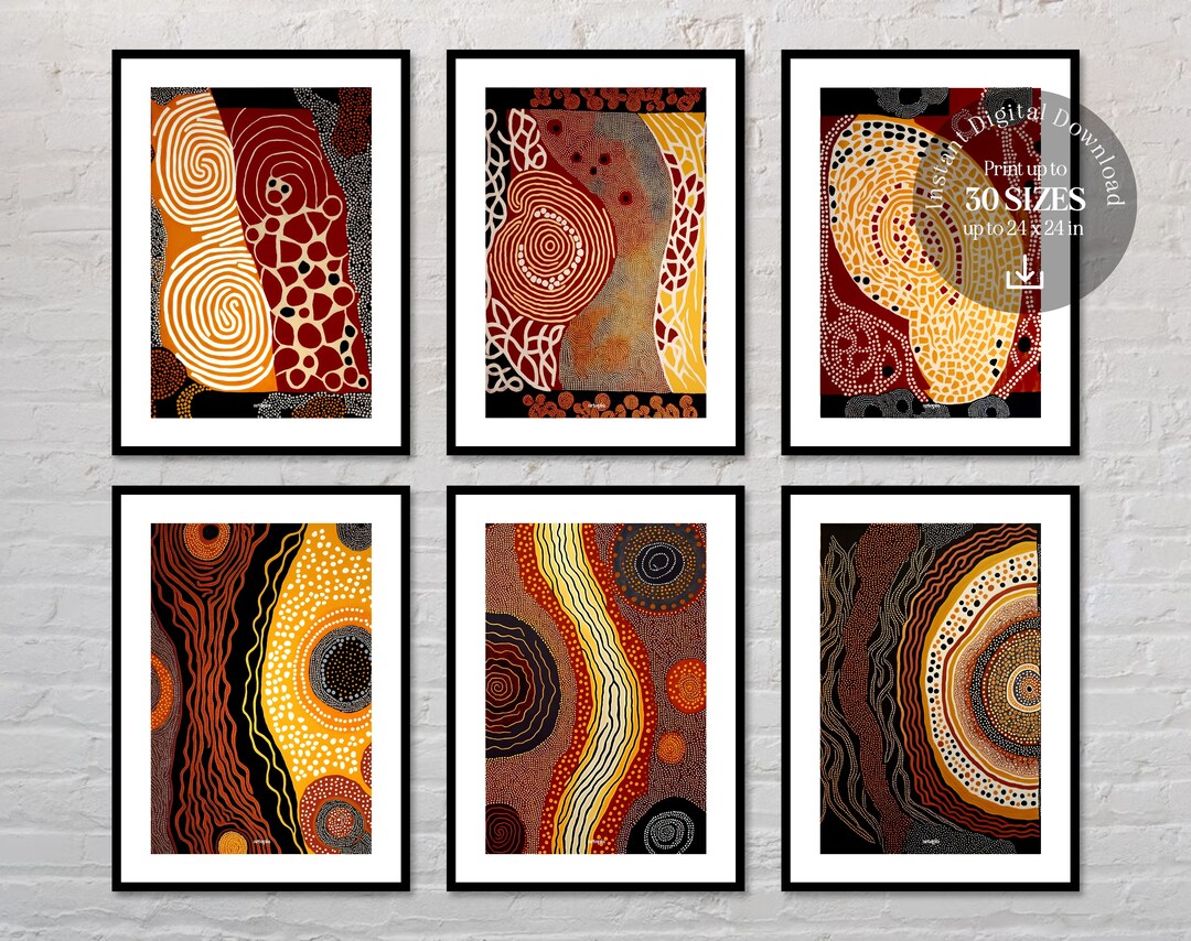 Aboriginal Art Originals, Set of 6, Indigenous Australian Ethnic Tribal ...