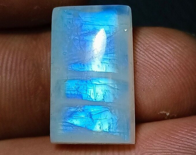 Gorgeous Full Blue Flashy Rainbow Moonstone Size 20x11x6 Mm. Rectangle ...