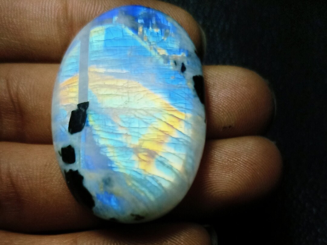Wow Multi Blue Flashy Moonstone Oval Size: 37x26x7 Mm. Smooth Polish ...
