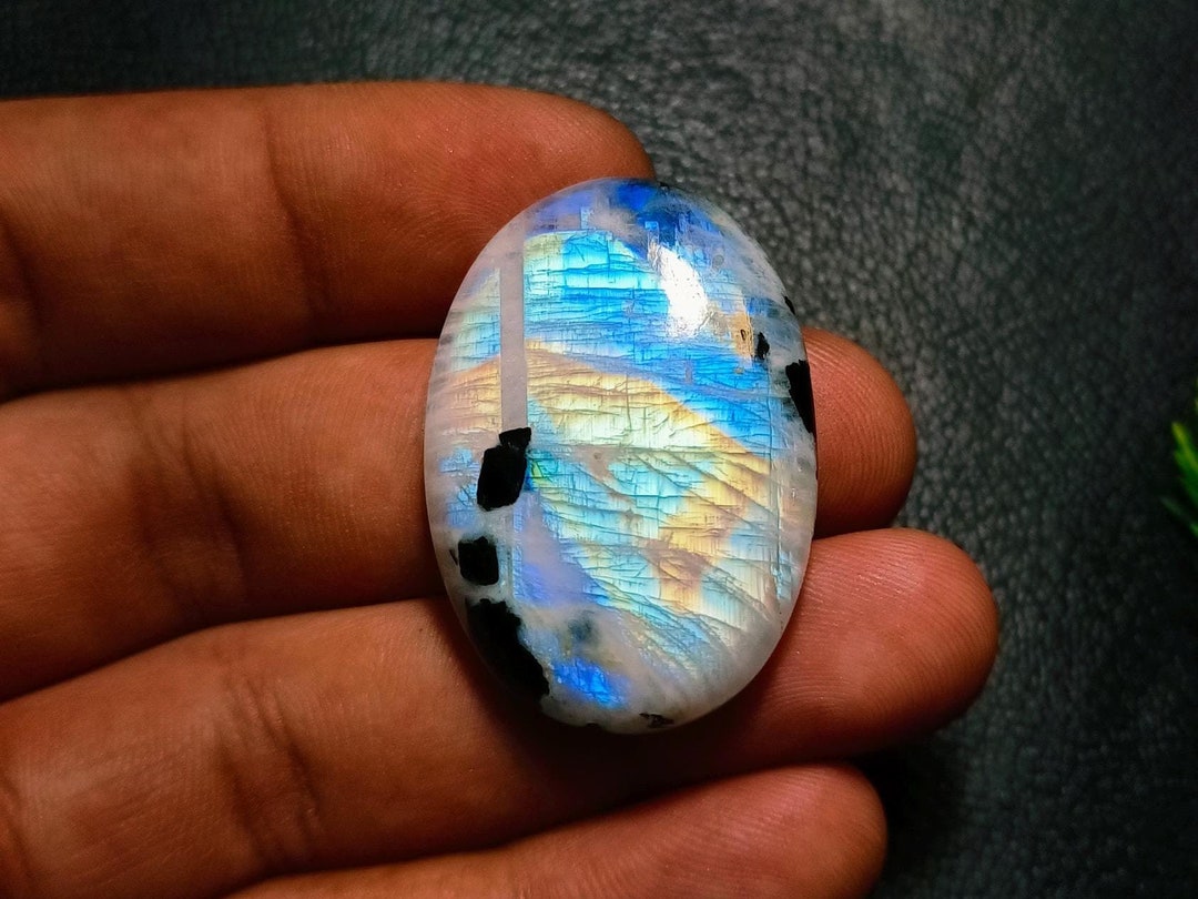Wow~~ Multi Blue Flashy Moonstone Oval Size:- 37x26x7 Mm. Smooth Polish ...