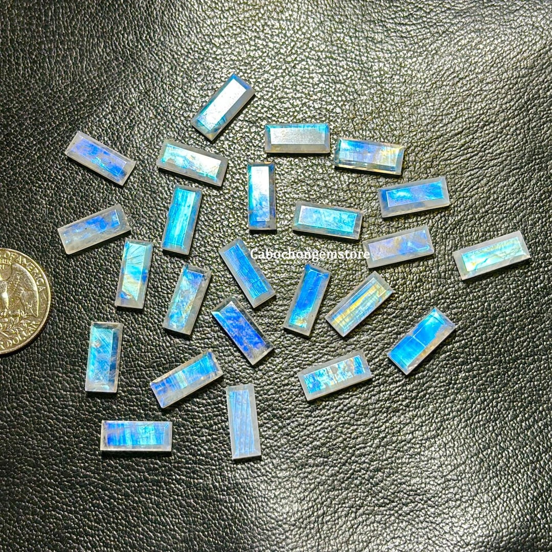 Step Cut Rainbow Moonstone Rectangle Shape Gemstone Lot, AAA+ Faceted ...