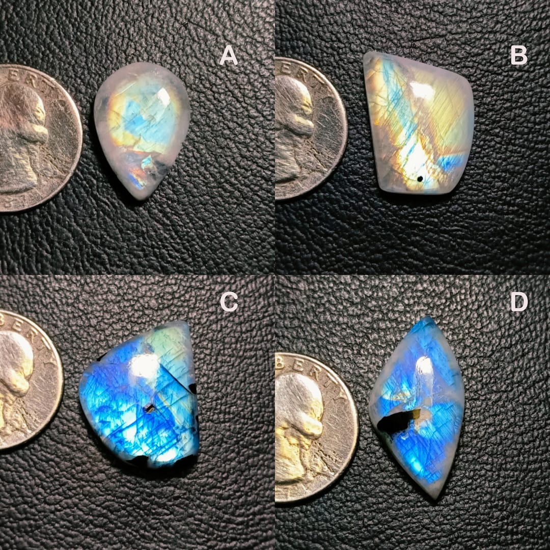 Natural Moonstone Gemstone Lot 4 Pieces Mix Shape Moonstone Lot Flashy ...