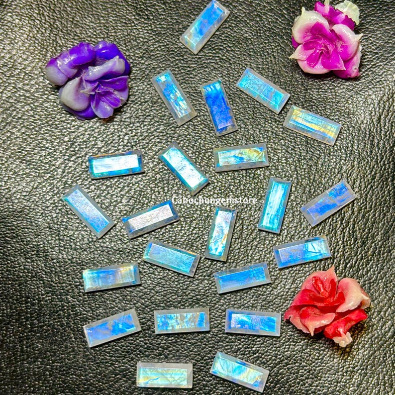 Step Cut Rainbow Moonstone Rectangle Shape Gemstone Lot, AAA+ Faceted ...