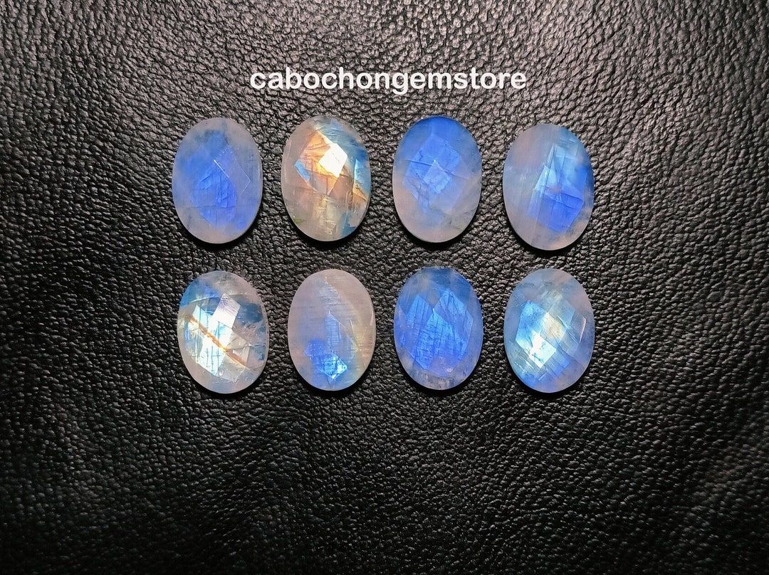 Rainbow Moonstone Oval Shape One Side Checker Cut Gemstone - 6x8 ...