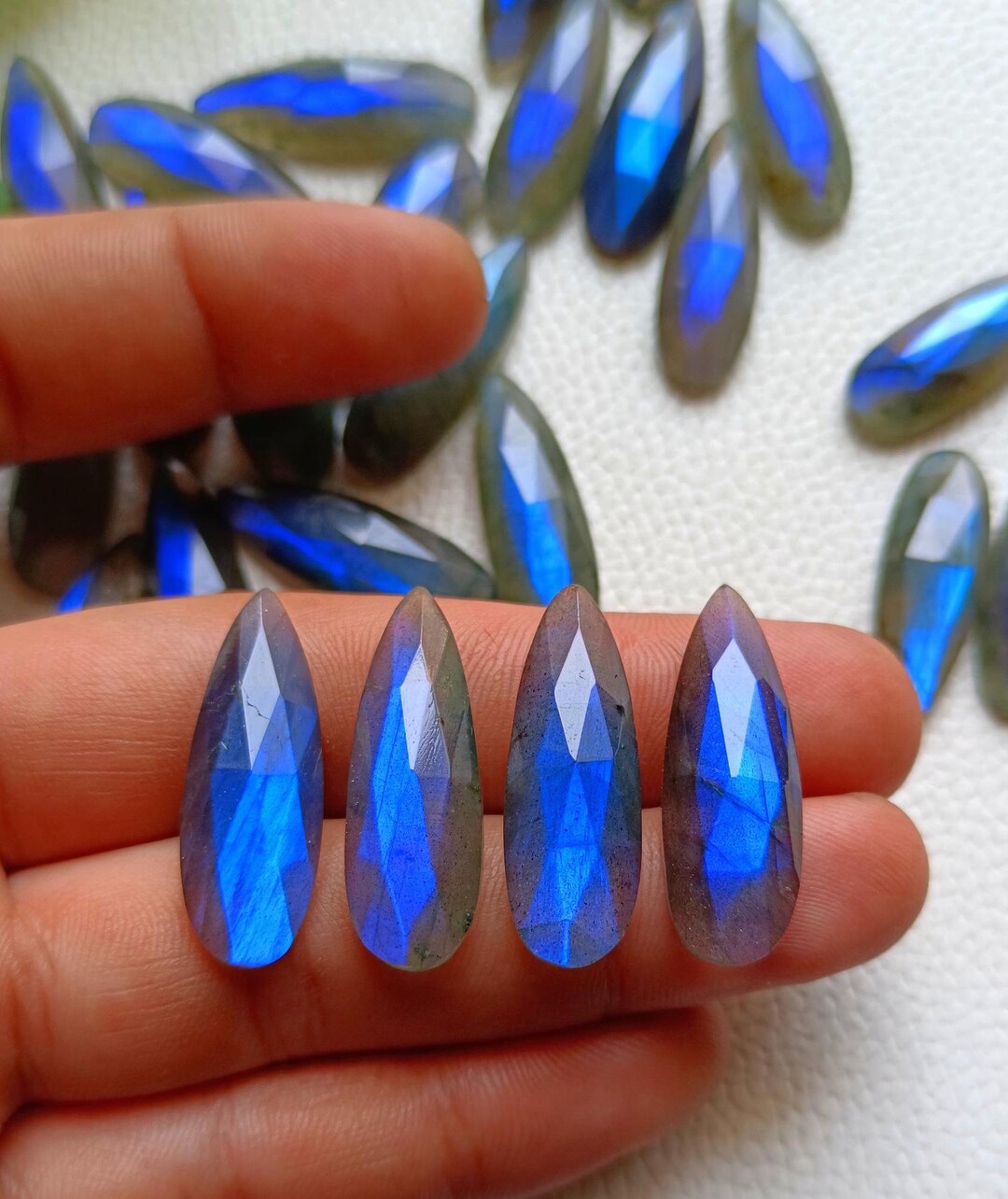 Blue Fire Pear Shape Faceted Rose Cut Gemstone. Cabochon Labradorite Faceted Rose Cut Pear Shape ...