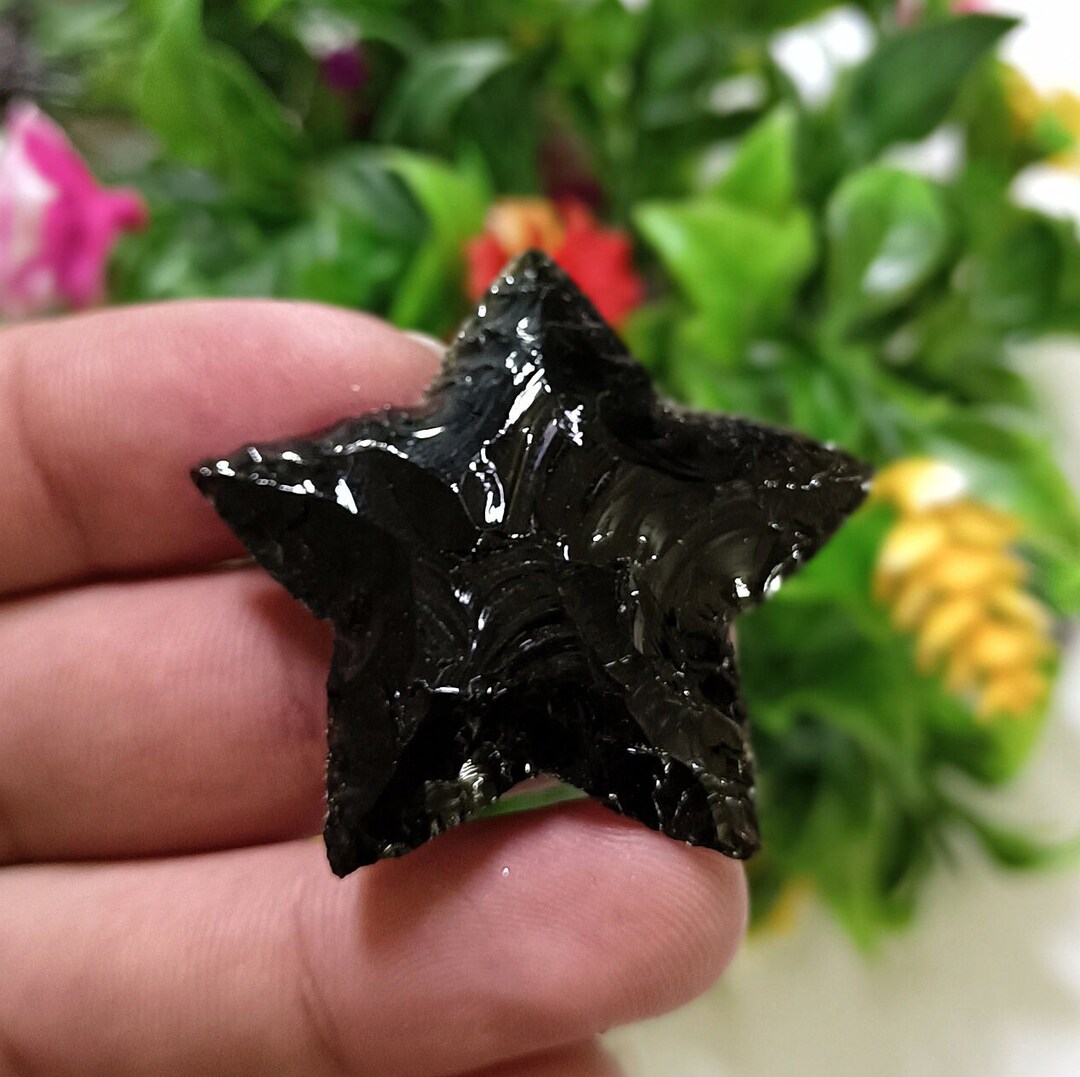 OBSIDIAN Star, Crescent Star, Black Obsidian Star Beads, Obsidian ...