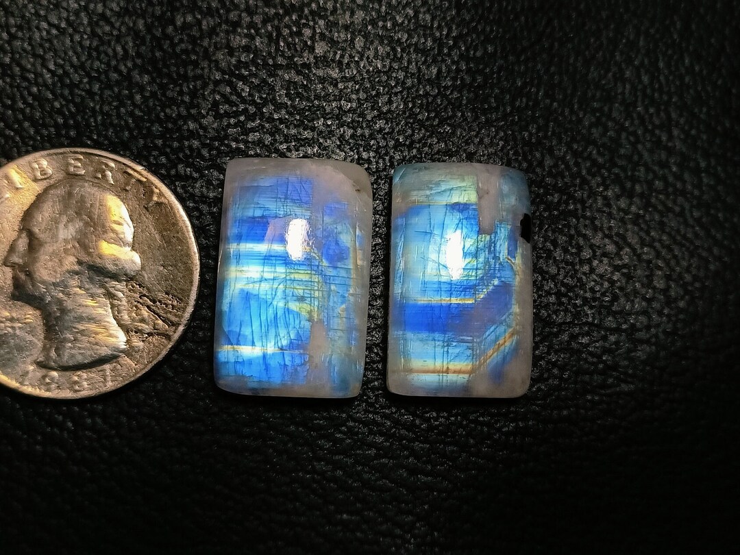 Genuine~~rainbow Moonstone Baguette Shape Pair, Size:-22x13x6 Mm. Both ...