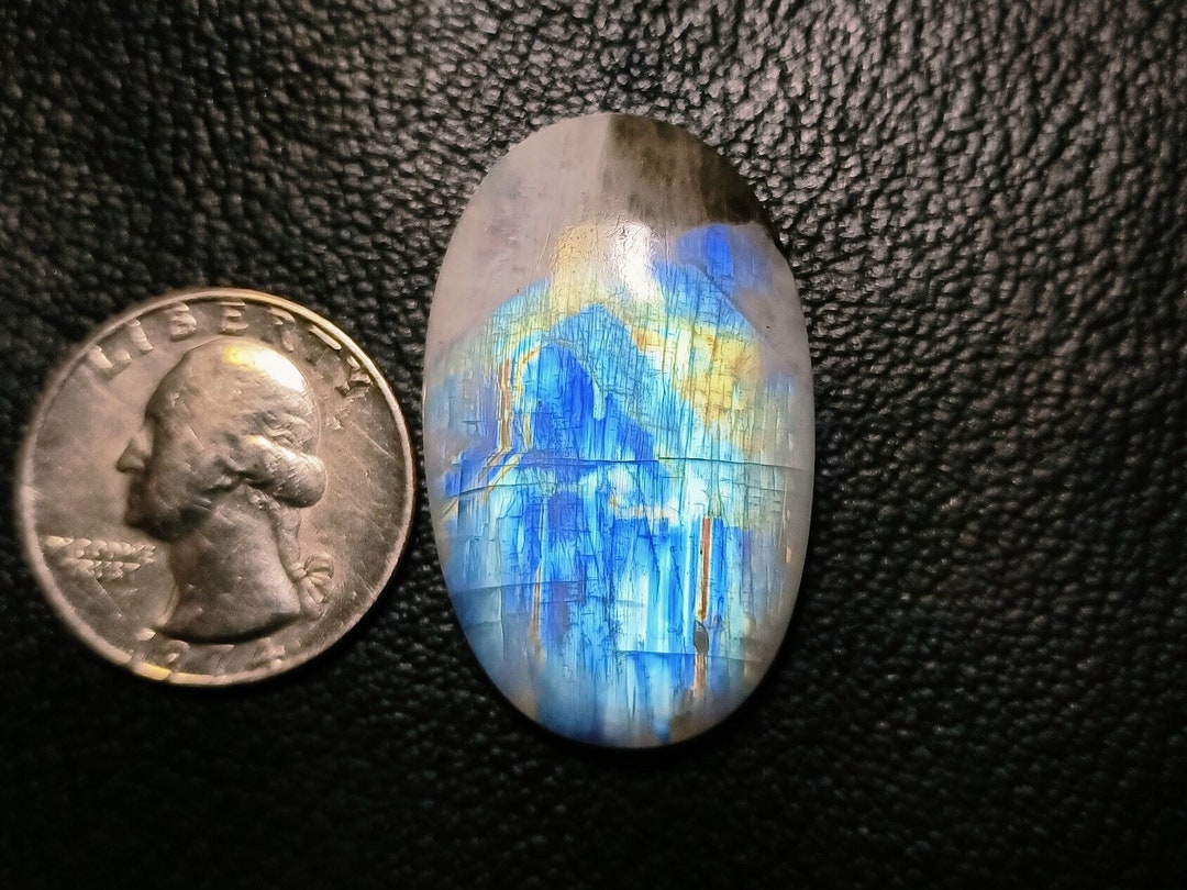 64 Carat~~blue Flashy Rainbow Moonstone Oval, Loose Gemstone, Size ...