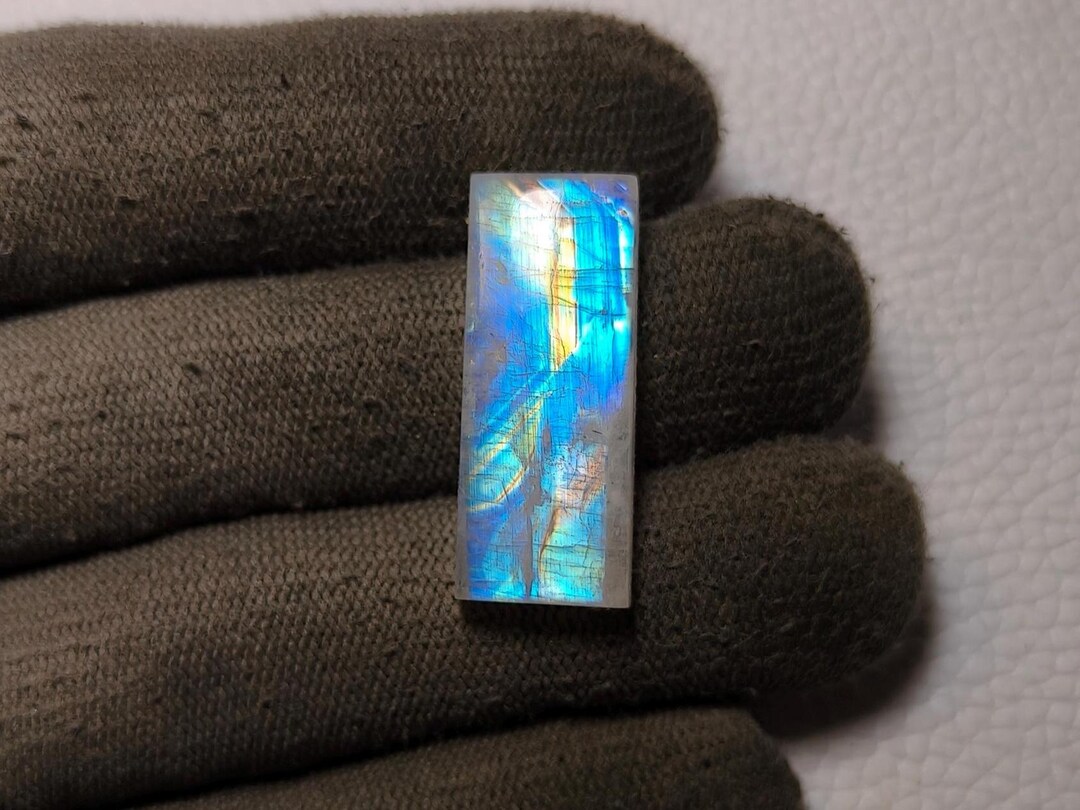 Rare Quality !!! Blue Flashy Rainbow Moonstone Cabochon Rectangle Shape ...