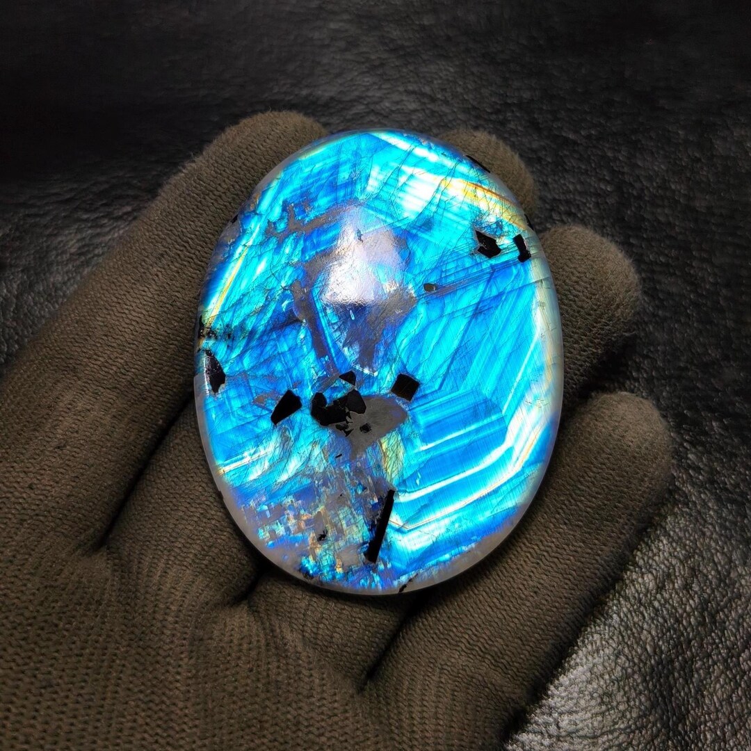 BIG Size Classic ~~ Blue Flashy Rainbow Moonstone Oval Shape Cabochon ...