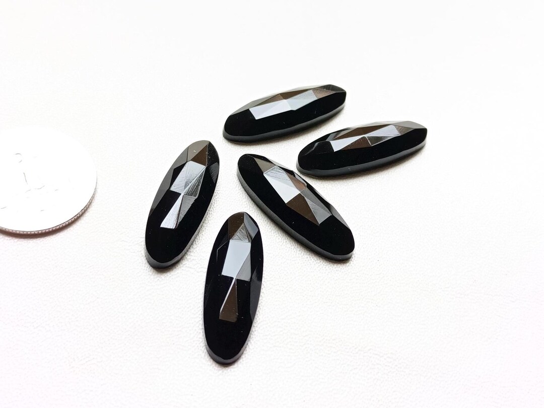 Natural Black Obsidian Faceted Rose Cut Long Oval Shape Gemstone ...
