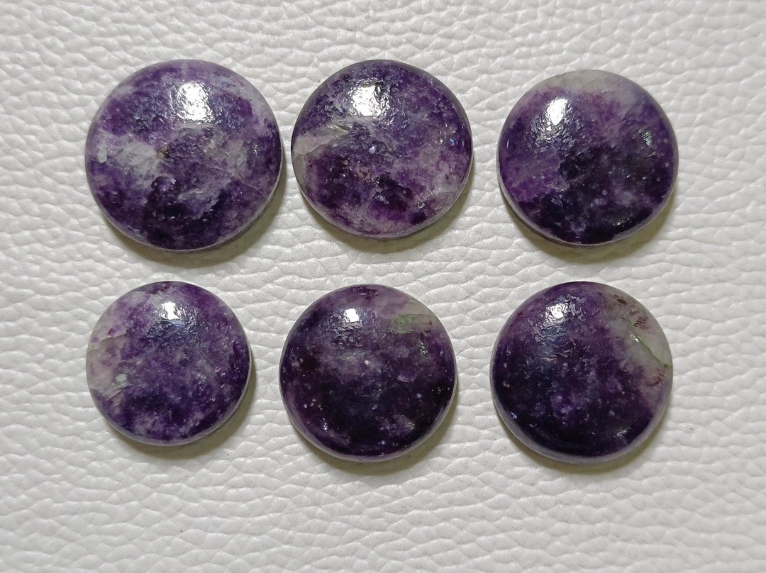 100% Natural Lepidolite Round Shape Flat Back Cabochon A Quality Calibrated Gems. Smooth ...