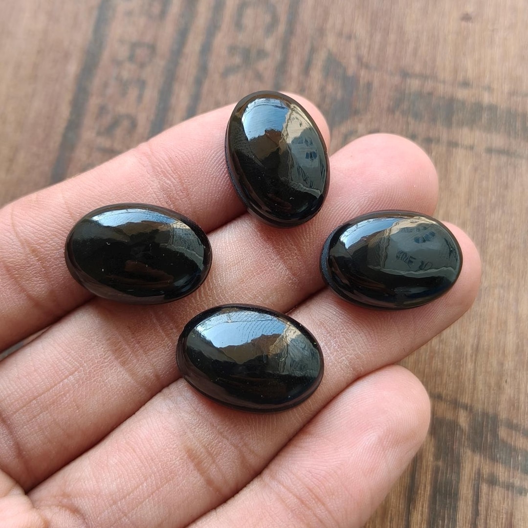 100% Natural Black Obsidian Groove Cut Cabochon, Hand-polished Groove ...