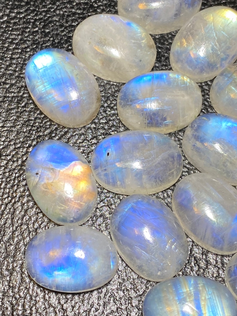 Gorgeous~ Blue Fire Rainbow Moonstone Oval Shape Cabochon Both Side ...