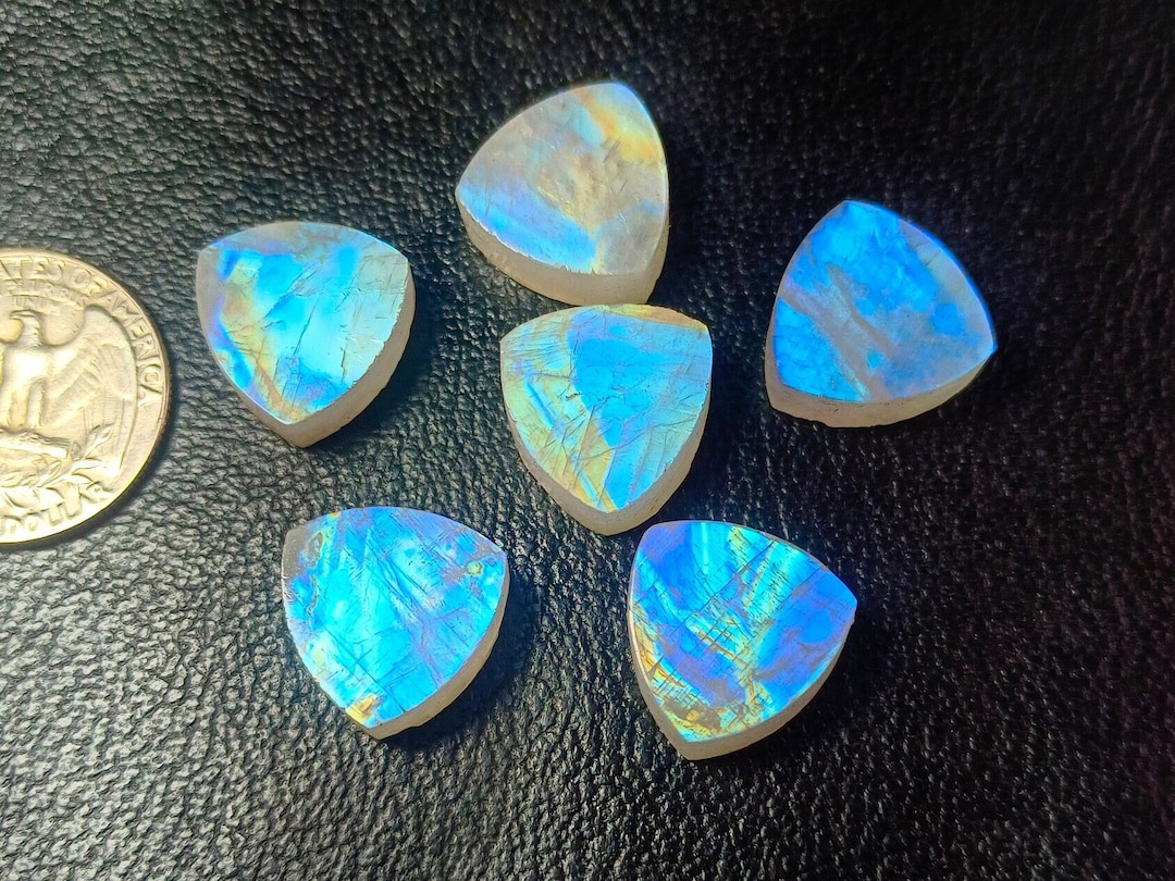 Both Side Flat Moonstone Trillion Shape Cabochon Multi Fire Loose ...