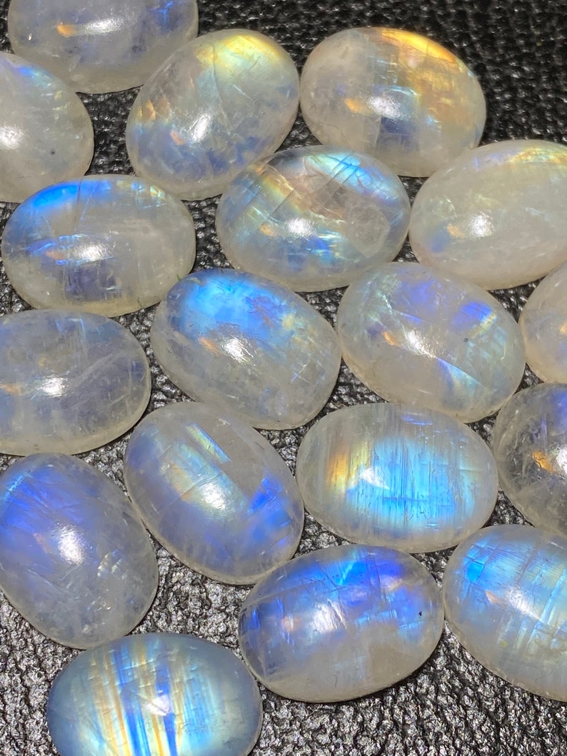 AAA Grade ~ Blue Fire Rainbow Moonstone Cabochon Both Side Polish Loose ...