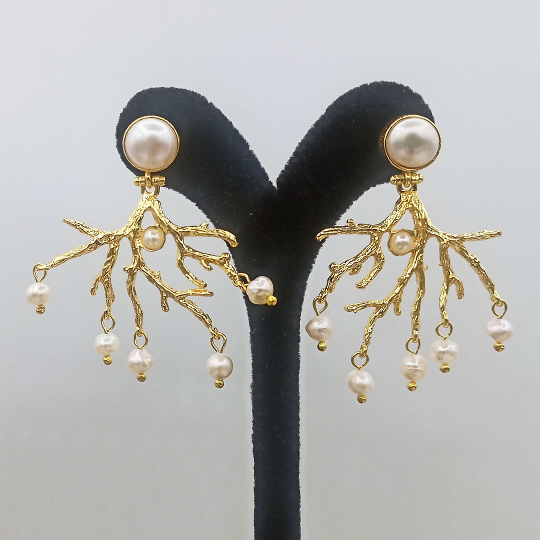 Pearl Earrings, Pearl, Mother of Pearl, Earrings, Gemstone, Gold Plated ...