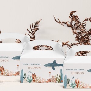 Shark Gable Box Label Boy Shark Under the Sea Birthday Party Favor Box ...