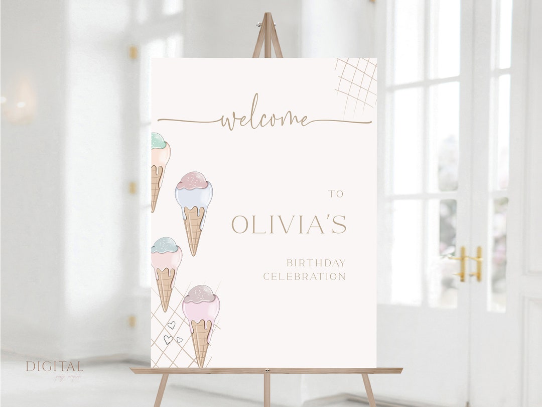 Ice Cream Welcome Sign, Ice Cream Sweet Celebration Birthday Party ...
