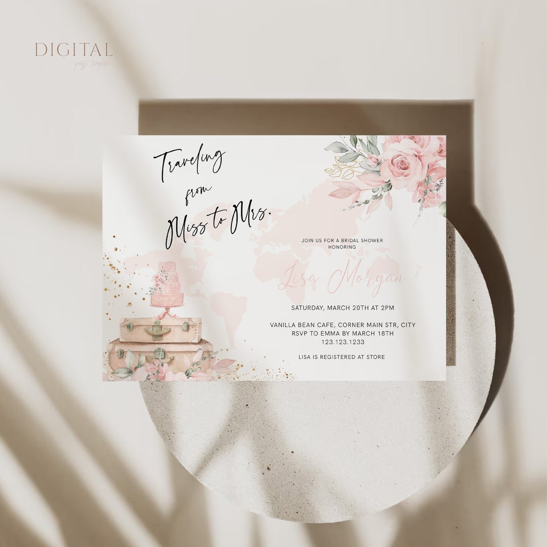 Miss to Mrs Travel Bridal Shower Invitation, Vintage Suitcase Florals ...