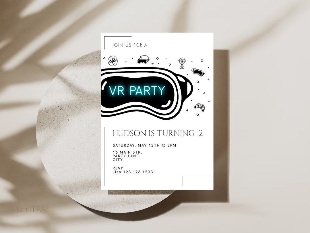VR Birthday Invitation Modern VR Gaming Birthday Party Invite Editable ...