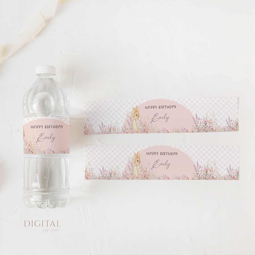 Flopsy Bunny Water Bottle Label, Girl Rabbit Birthday Party Printable ...