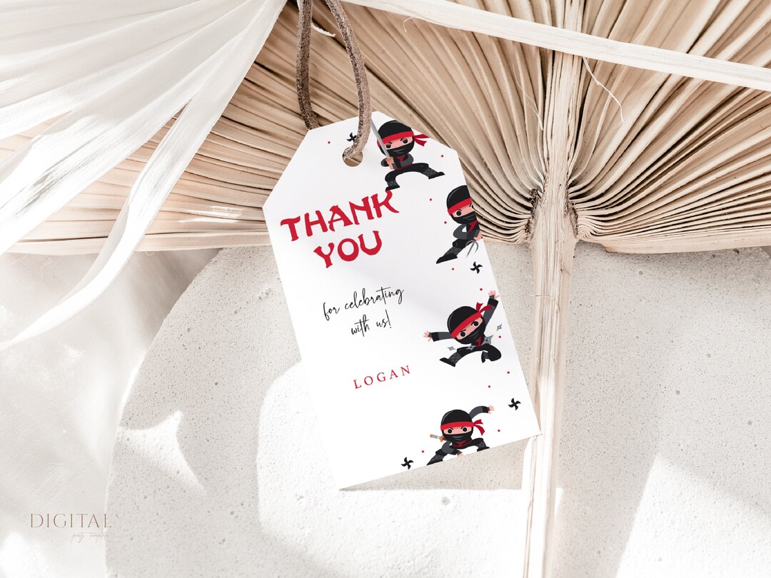 Ninja Thank You Tag Warrior Spy Ninja Birthday Party Favor Tags ...
