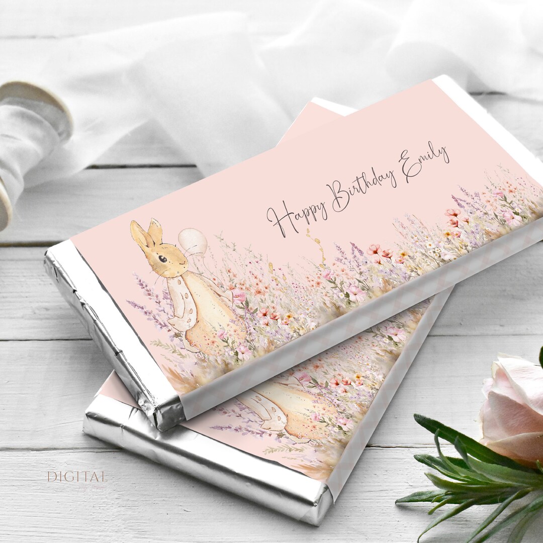 Flopsy Bunny Chocolate Wrapper, Girl Rabbit Birthday Party Printable ...