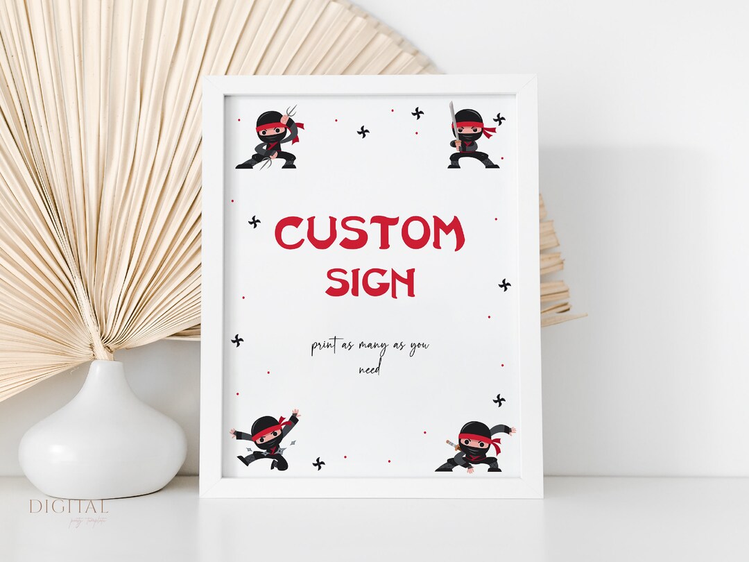 Ninja Custom Sign Printable Ninja Warrior Birthday Party Decor ...