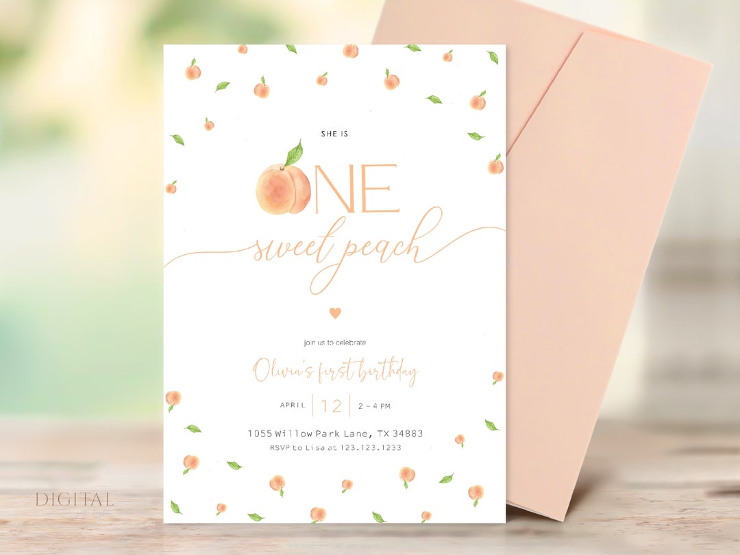 One Sweet Peach Birthday Invitation Peach First Birthday Party Invite ...