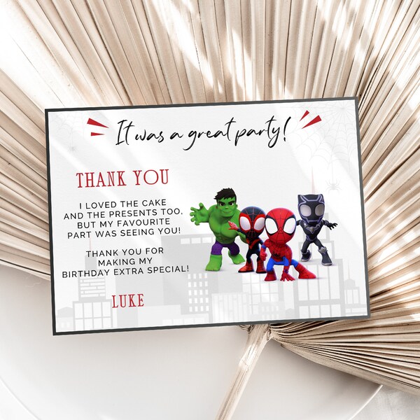 Spidey and friends thank you card - Etsy Canada