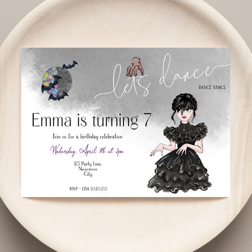 Wednesday Addams Birthday Invite Kids Teens Digital Invite - Etsy