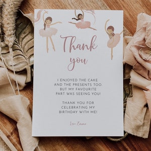 Ballerina Thank You Card, Printable Tutu Cute Ballet Dancer Birthday ...