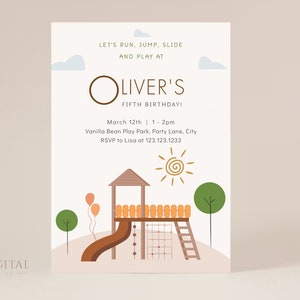 Playground Birthday Invitation, Kids Printable Jump Climb Slide and ...