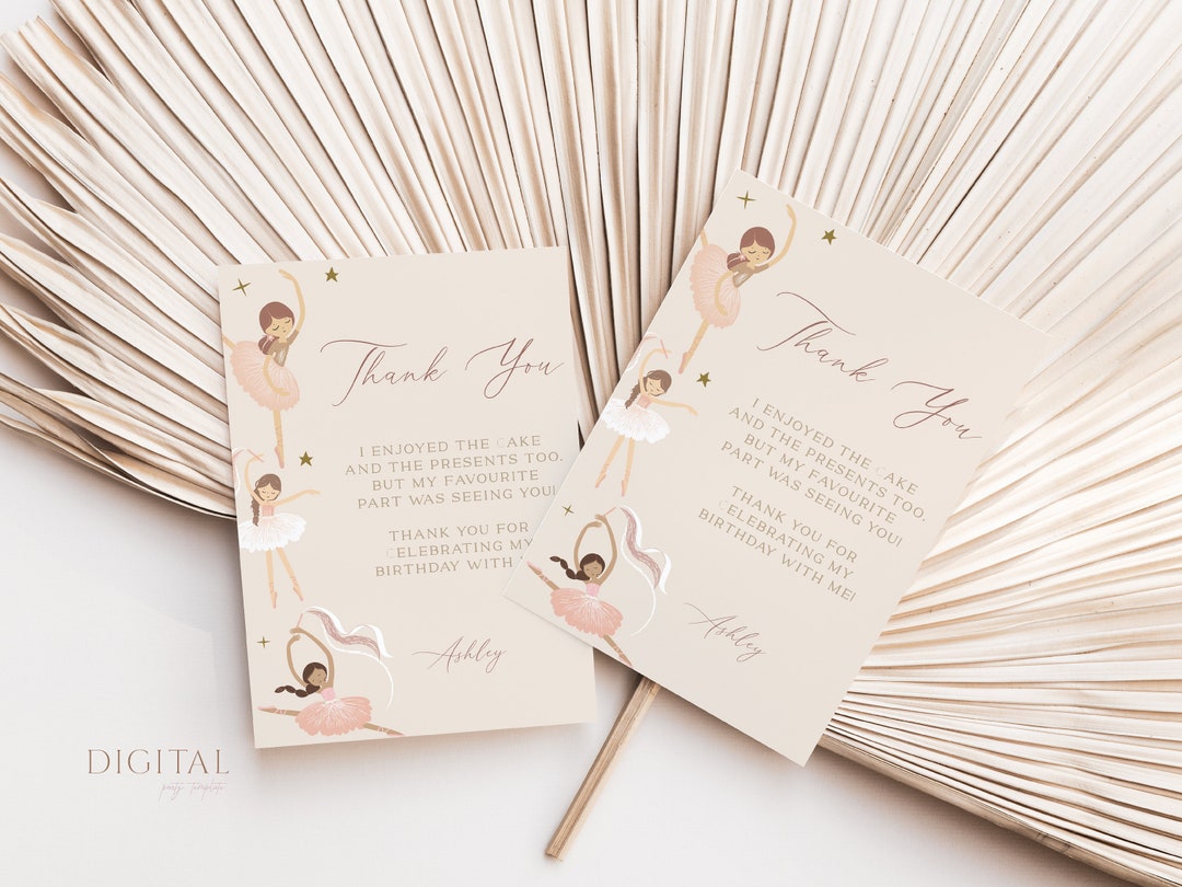 Ballerina Thank You Card, Printable Tutu Cute Ballet Dancer Birthday ...