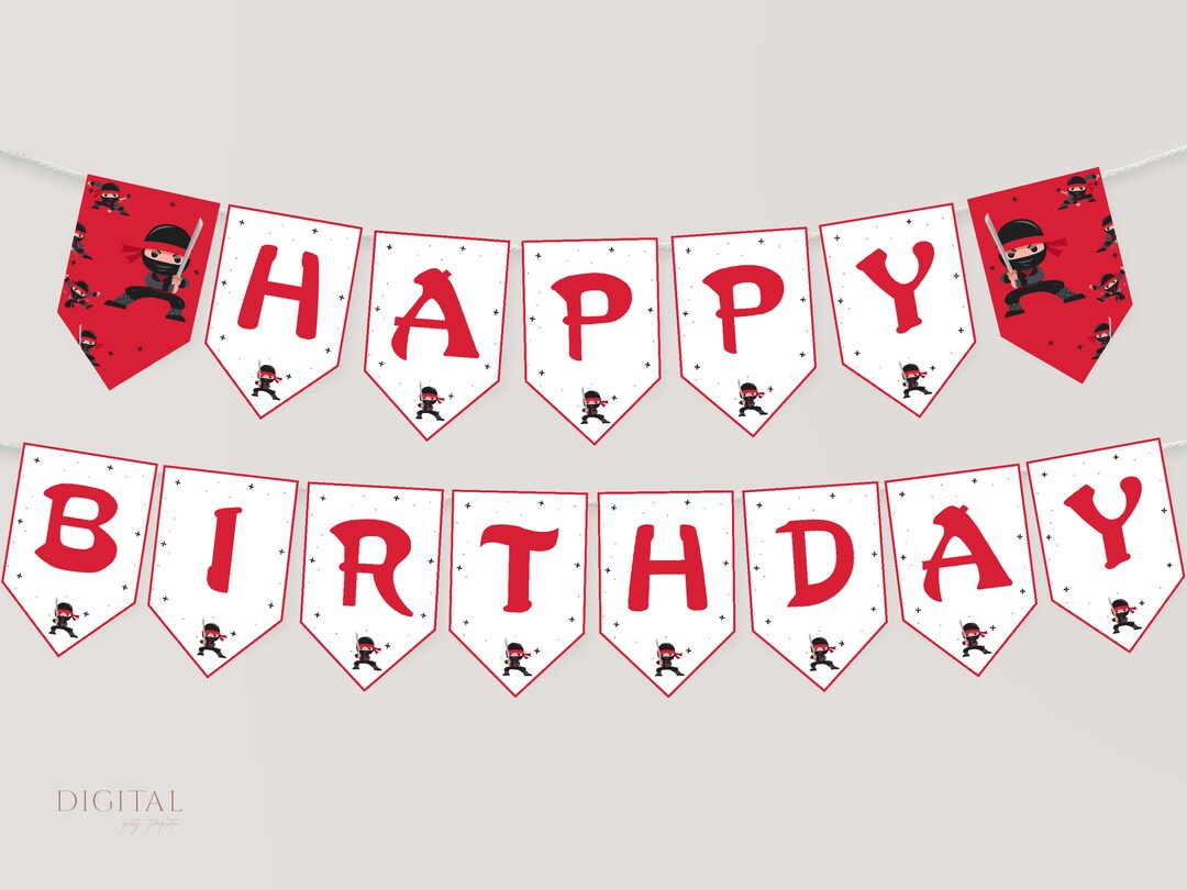 Ninja Happy Birthday Flag Warrior Ninja Birthday Party Decor, DIY ...