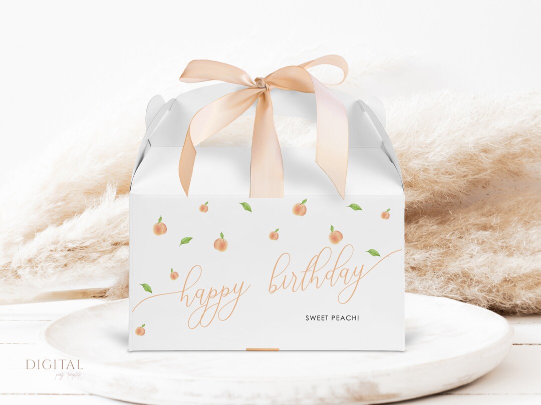 Sweet Peach Gable Box Label One Sweet Peach Birthday Party Favour Box ...
