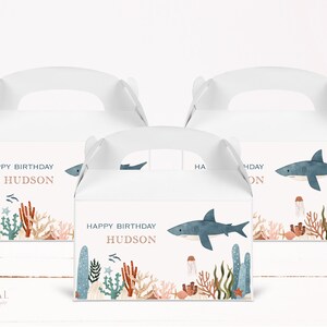Shark Gable Box Label Boy Shark Under the Sea Birthday Party Favor Box ...