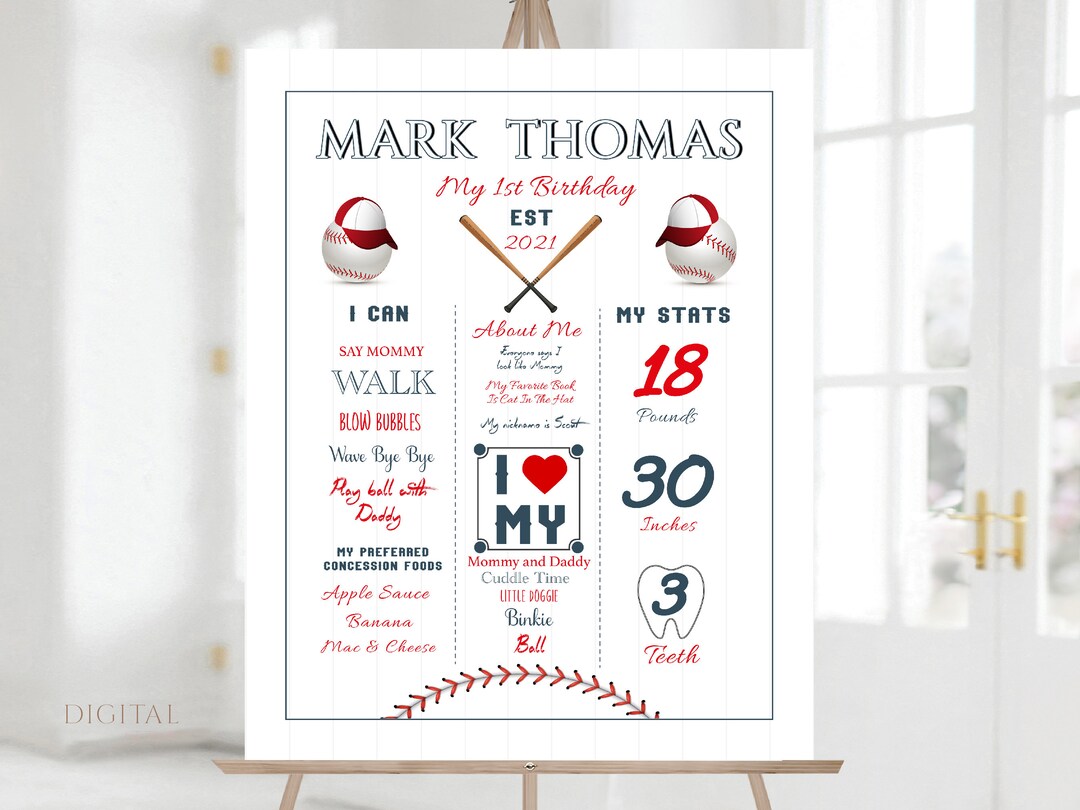 Baseball Milestone Board, Rookie Year Birthday Party Stats Board ...