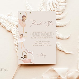 Ballerina Thank You Card, Printable Tutu Cute Ballet Dancer Birthday ...