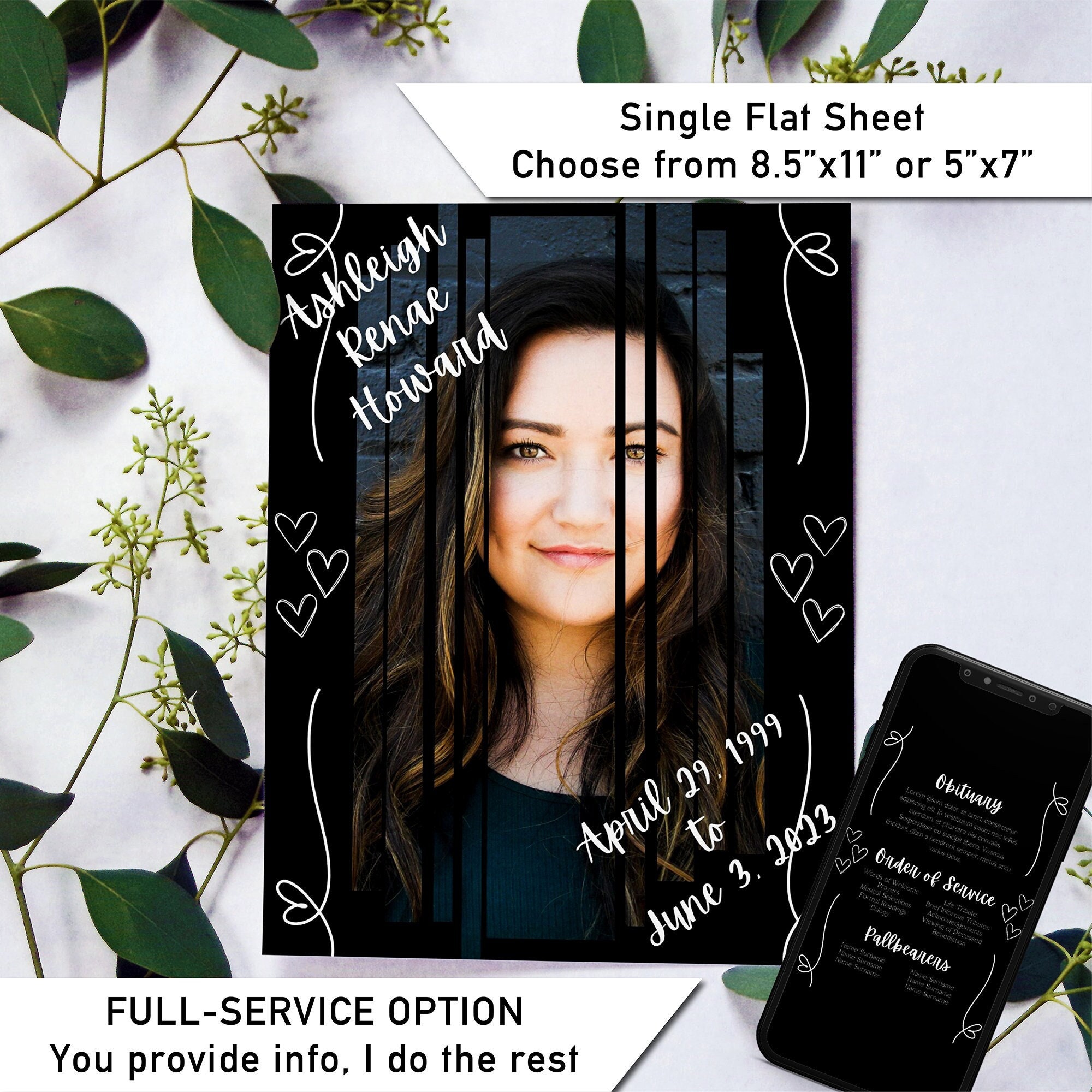 Custom Memorial Funeral Program Template, Black & White Design W/ Photo ...