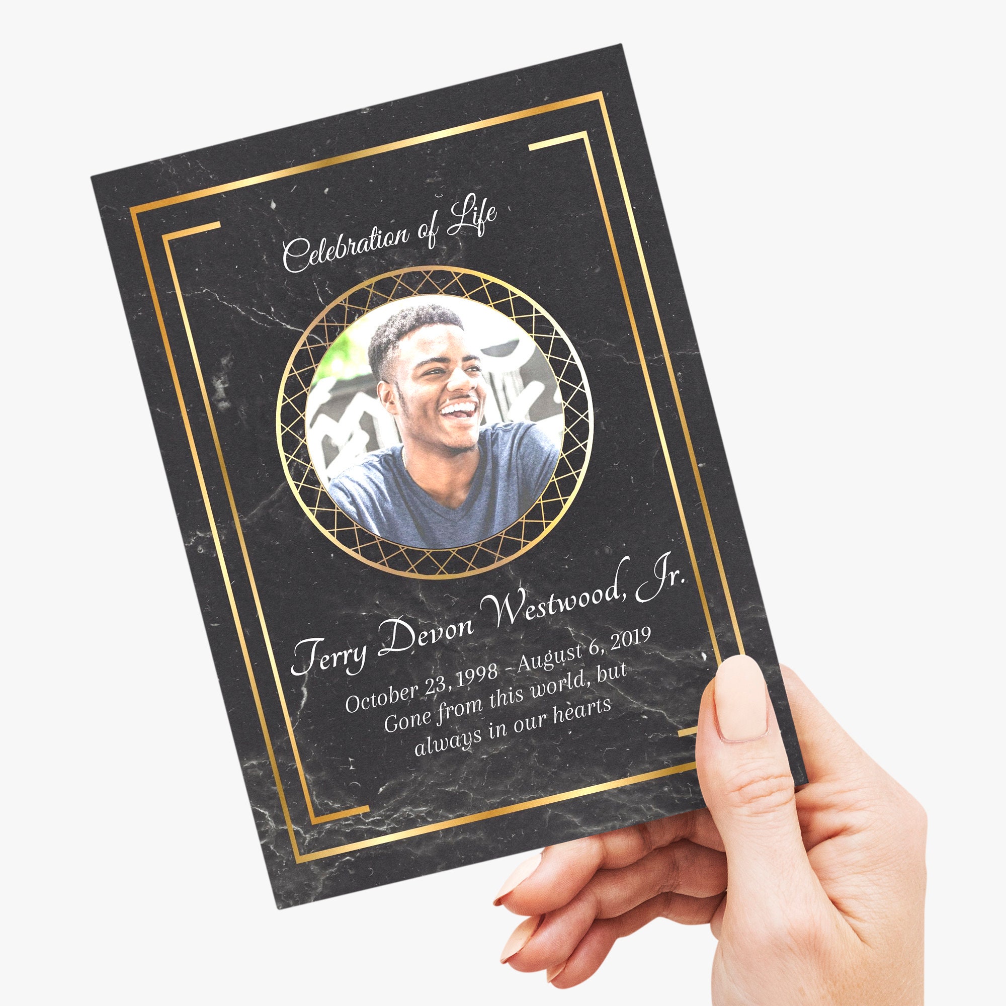 Customizable Funeral Memorial Program Template, Black Marble Background ...