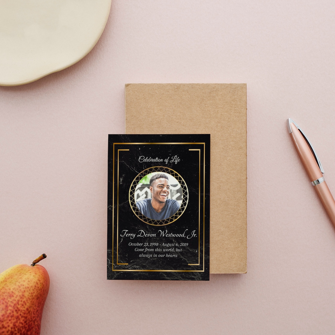 Customizable Funeral Memorial Program Template, Black Marble Background ...