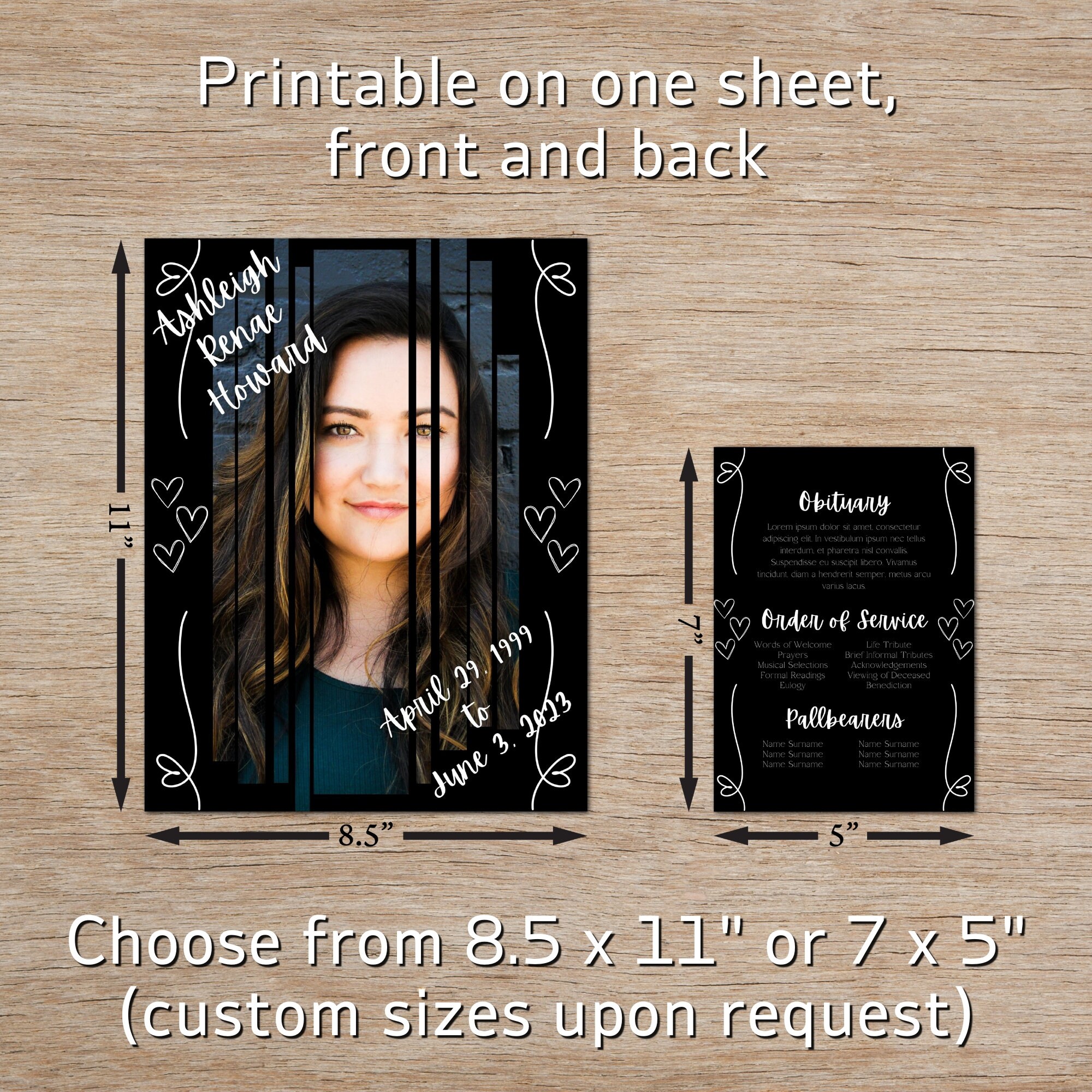 Custom Memorial Funeral Program Template, Black & White Design W/ Photo ...