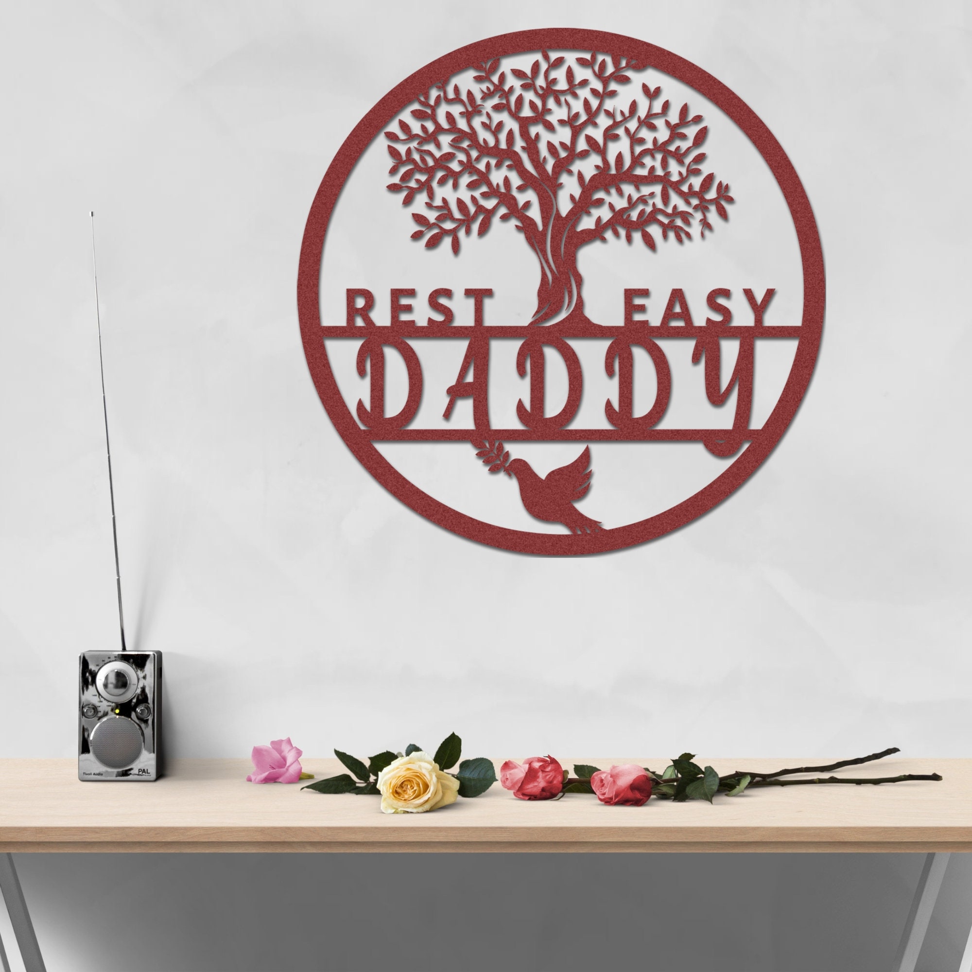 Father Memorial Metal Wall Art Sign, rest Easy Daddy Die Cut Circle W ...