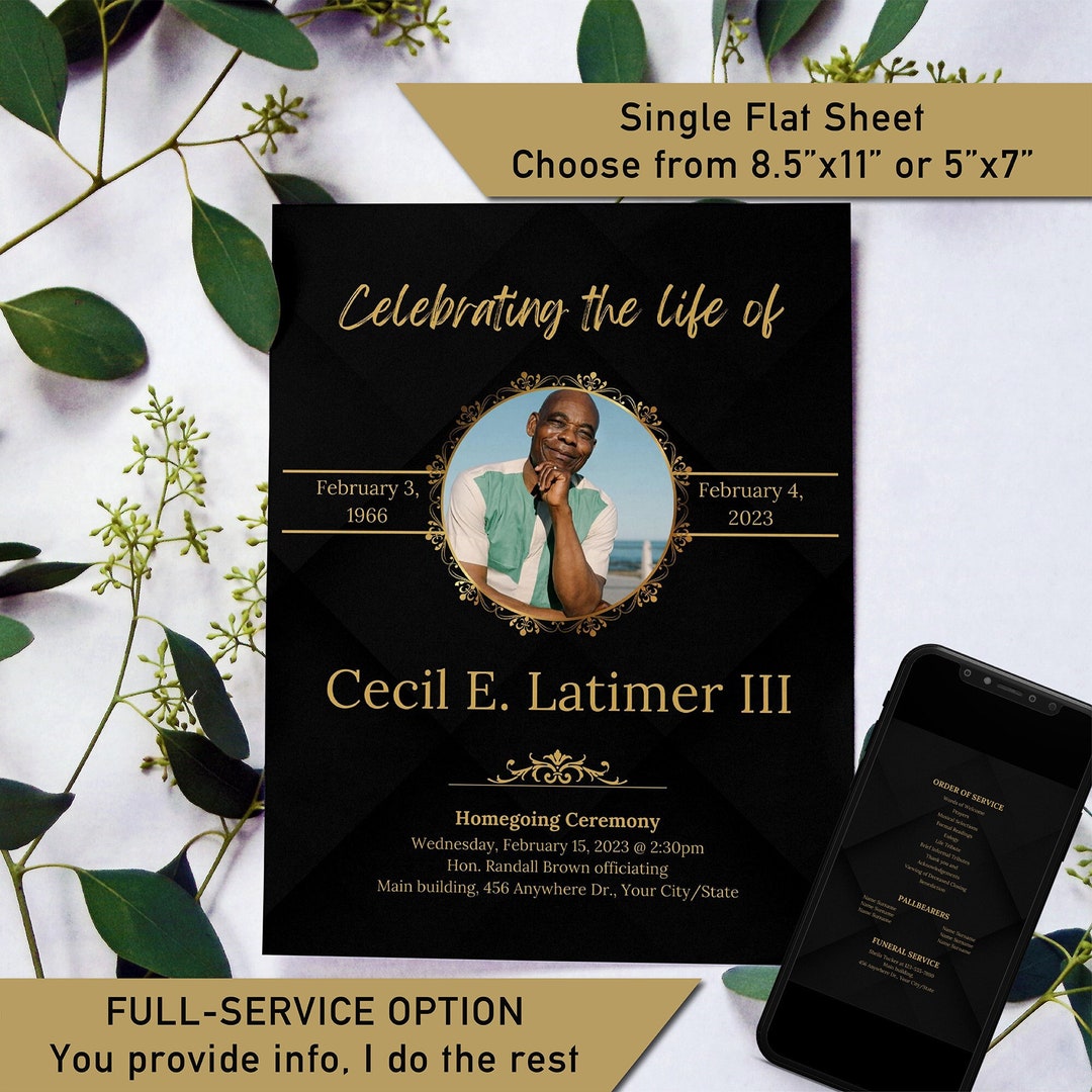 Customizable Memorial Funeral Program Template, Gold Ornamental Design ...