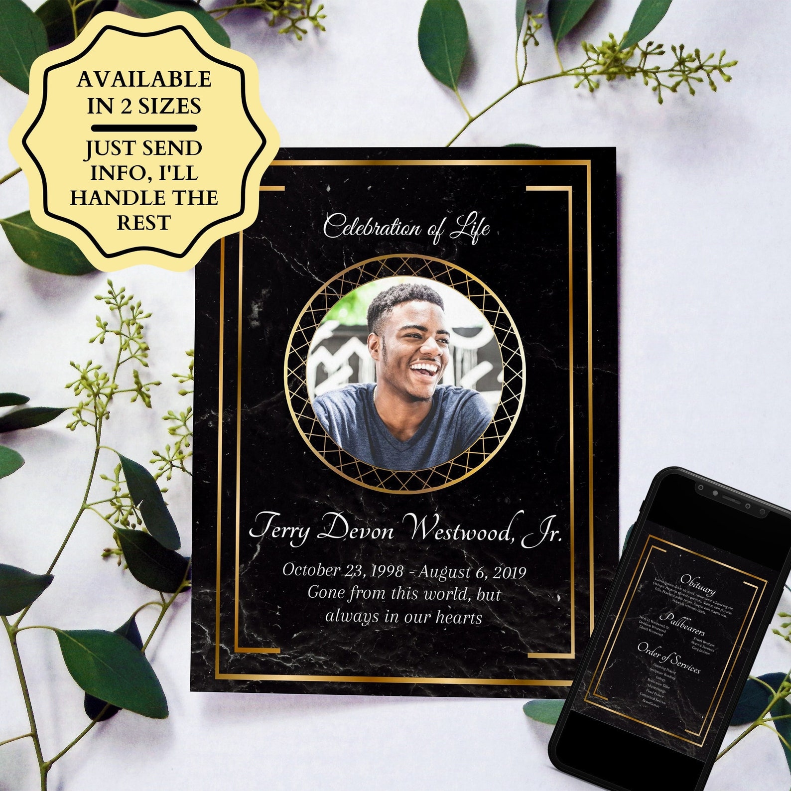 Customizable Funeral Memorial Program Black Marble Background - Etsy