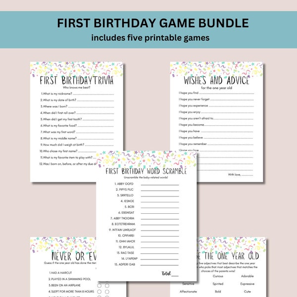Baby's First Birthday Party Game, Printable 1st Birthday Game, One Year ...
