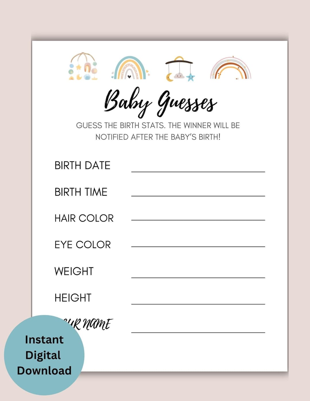 Baby Shower Guess Game, Baby Guesses Game, Guess the Baby's Stats ...
