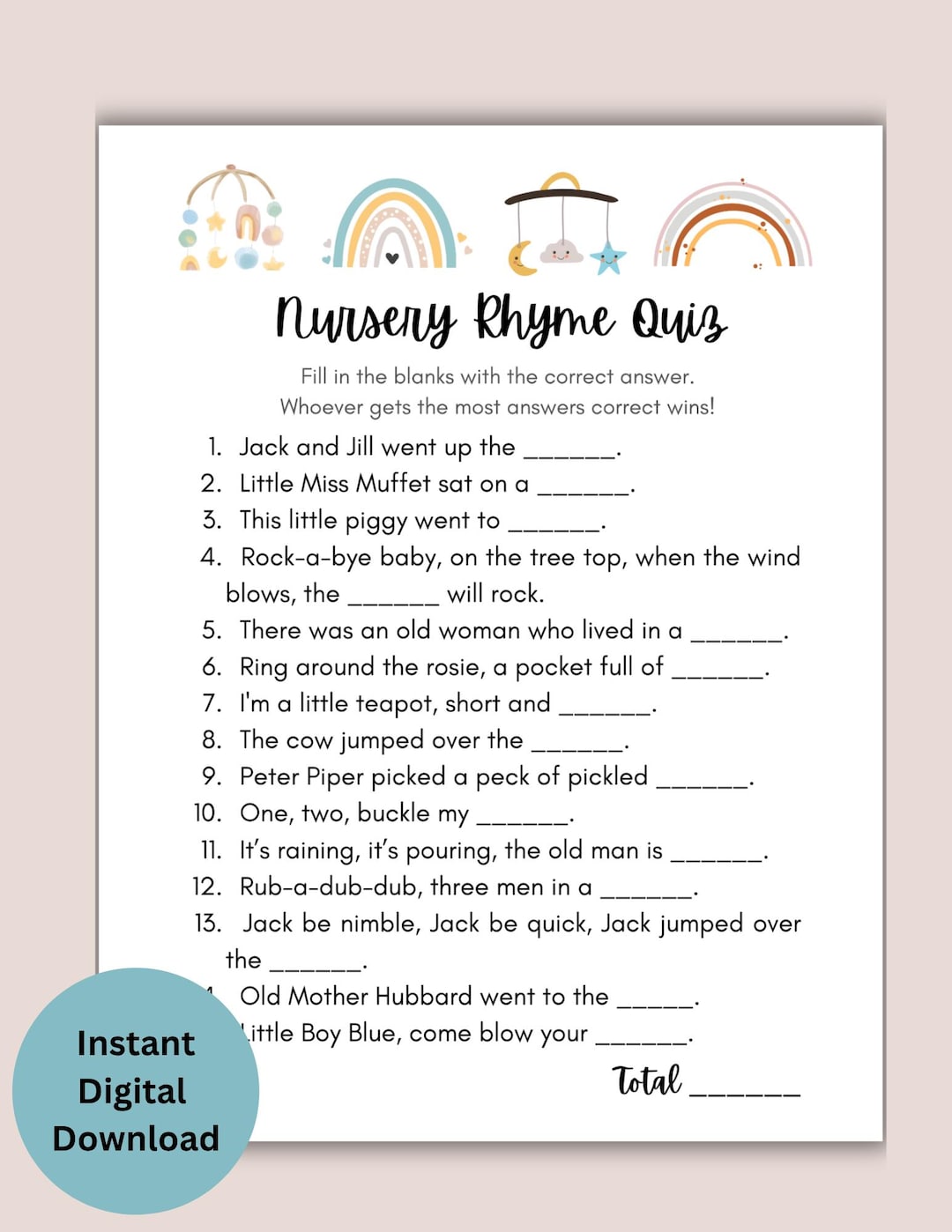 Nursery Rhyme Baby Shower Game: Fun Fill-in-blank (instant Download PDF ...